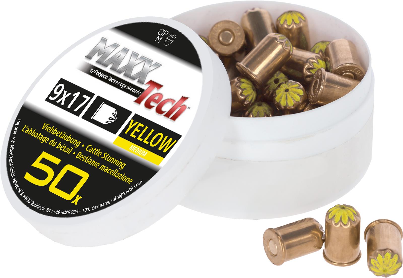50 Stück Kartuschen 9x17 mm für Schussapparate Blitz Kerner gelb | gelb ...